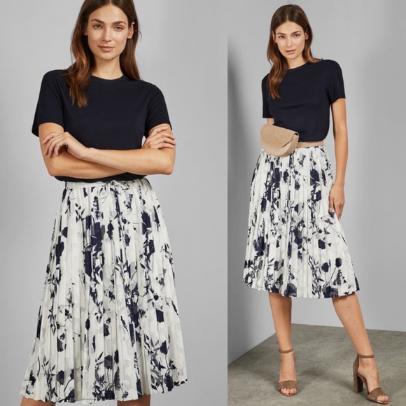 Ted Baker | Dresses | Ted Baker Navy Blue And White Floral Bekzi Midi ...